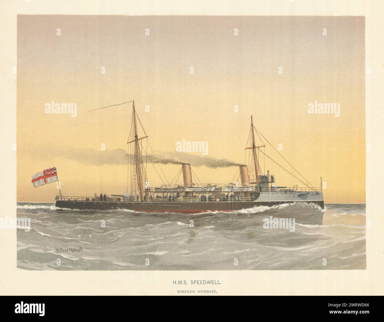 H.M.S. "Speedwell" - torpedo gunboat (1889) by W.F. Mitchell. Royal ...
