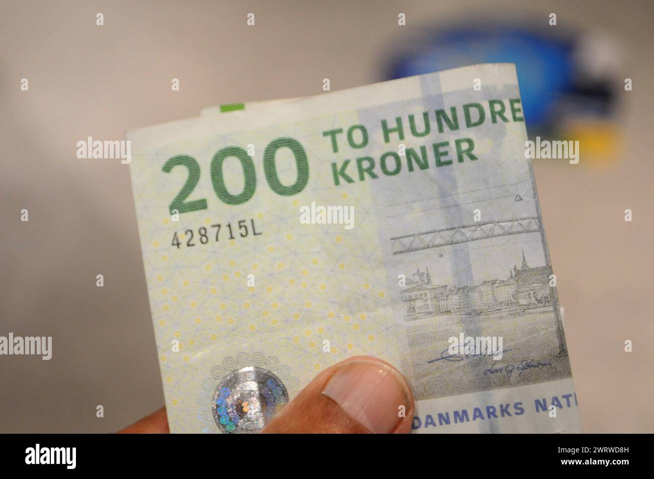Copenhagen, Denmark /14 marach 2024/. Danish kroner currency notes in ...