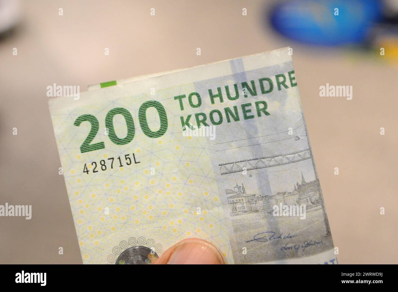 Copenhagen, Denmark /14 marach 2024/. Danish kroner currency notes in ...