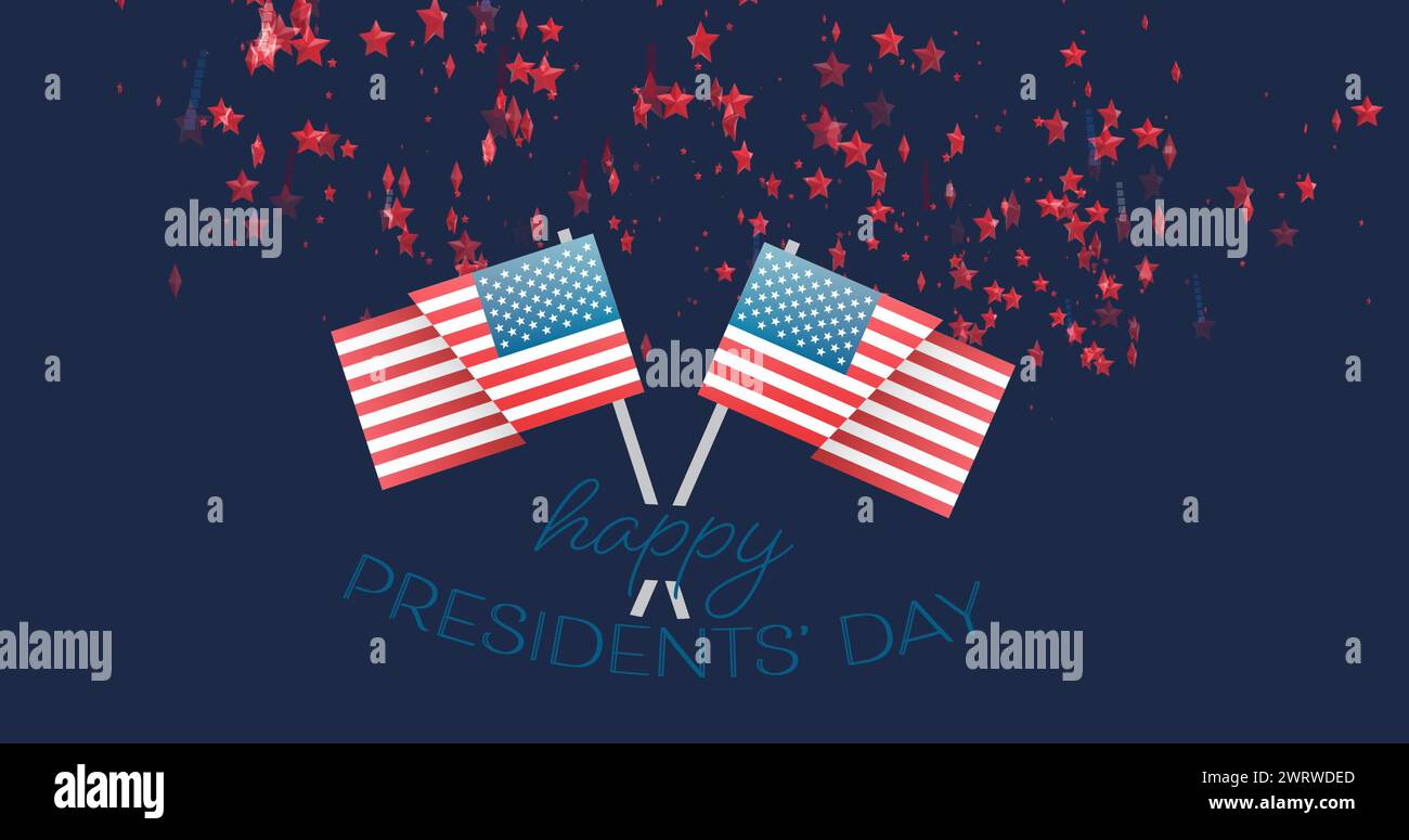 Image of usa flags and happy presidents day over navy background with ...