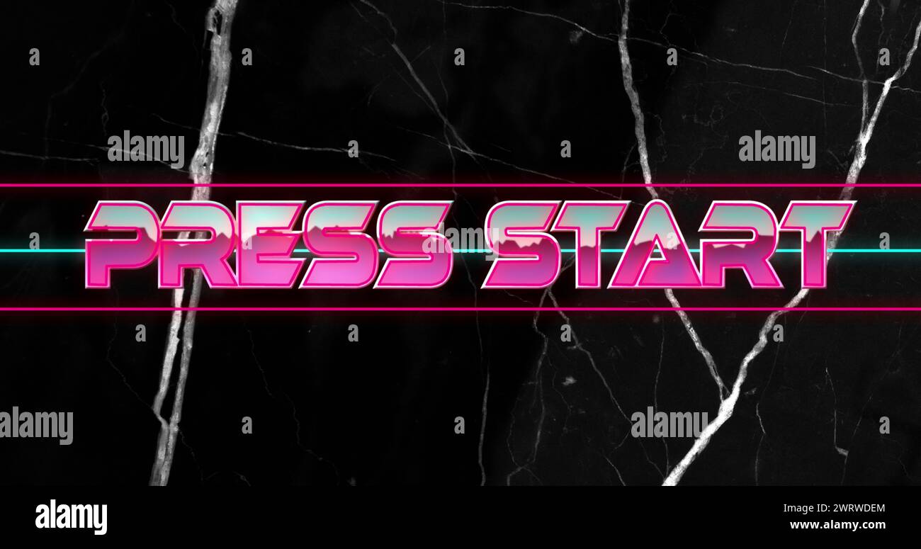 Image of press start text over shapes Stock Photo - Alamy