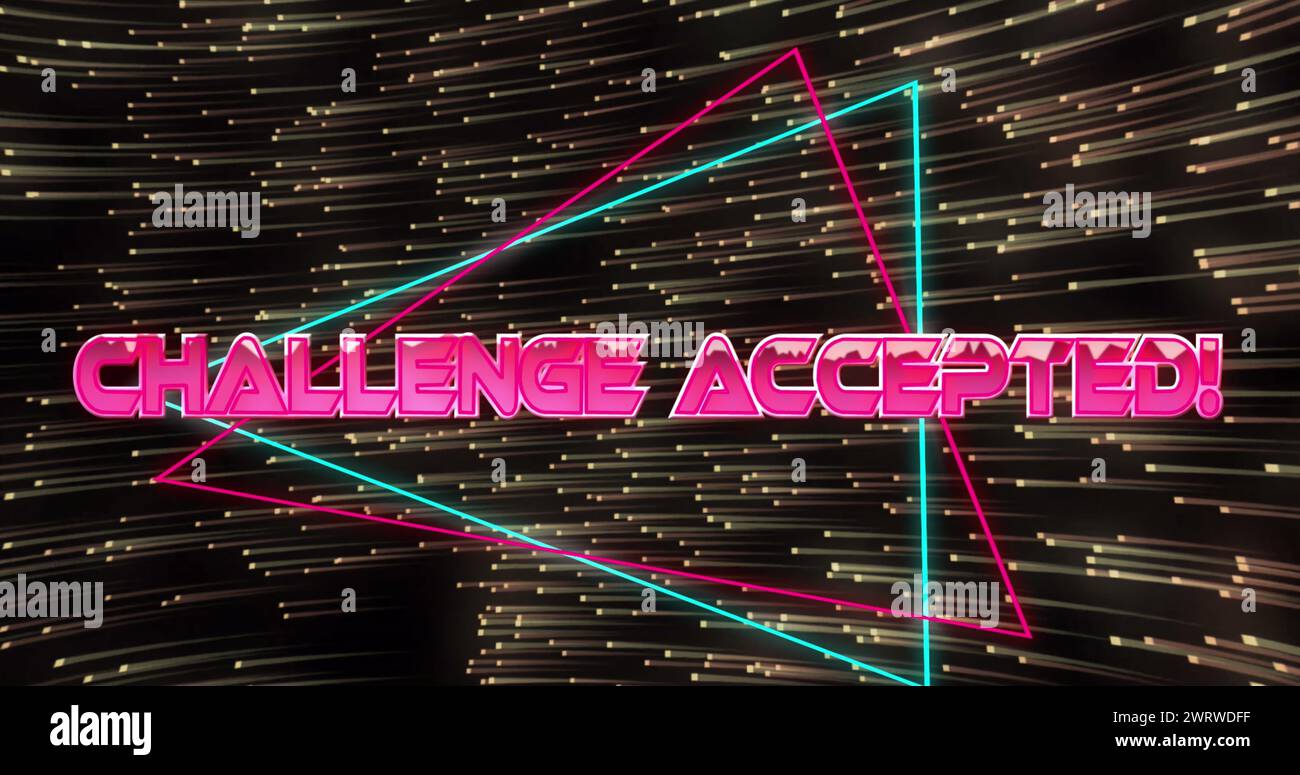 Image of challenge accepted text over spots. Retro future and digital ...