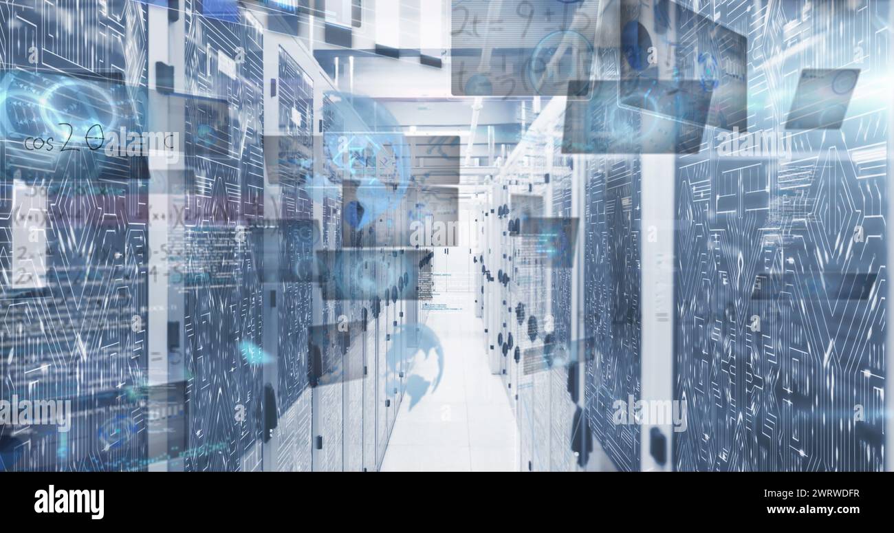 Image of scopes scanning and data processing over computer servers Stock Photo - Alamy