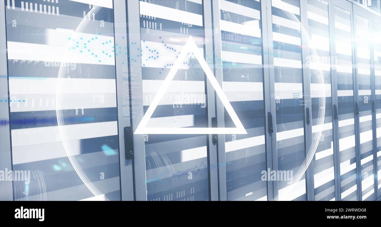 Image of triangles and circles with data processing over computer servers Stock Photo - Alamy