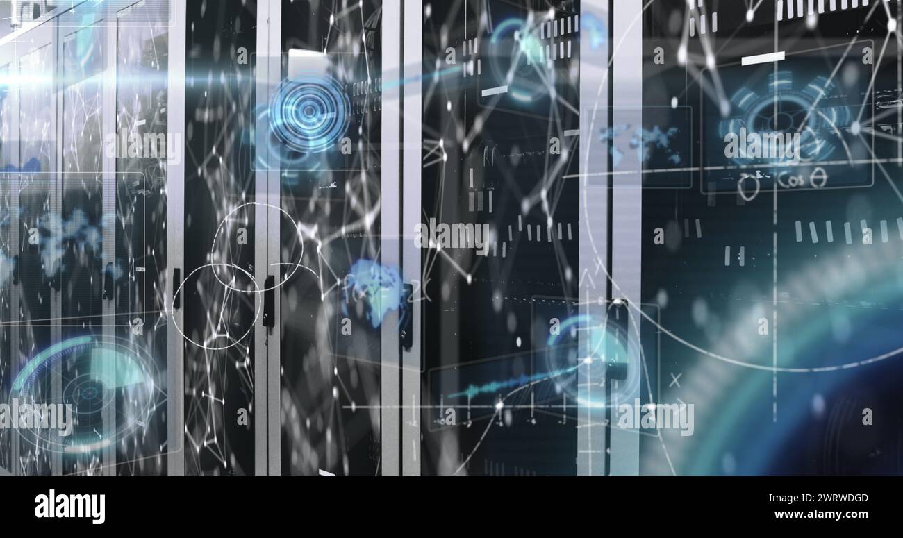 Image of data processing and scopes scanning over computer servers Stock Photo - Alamy