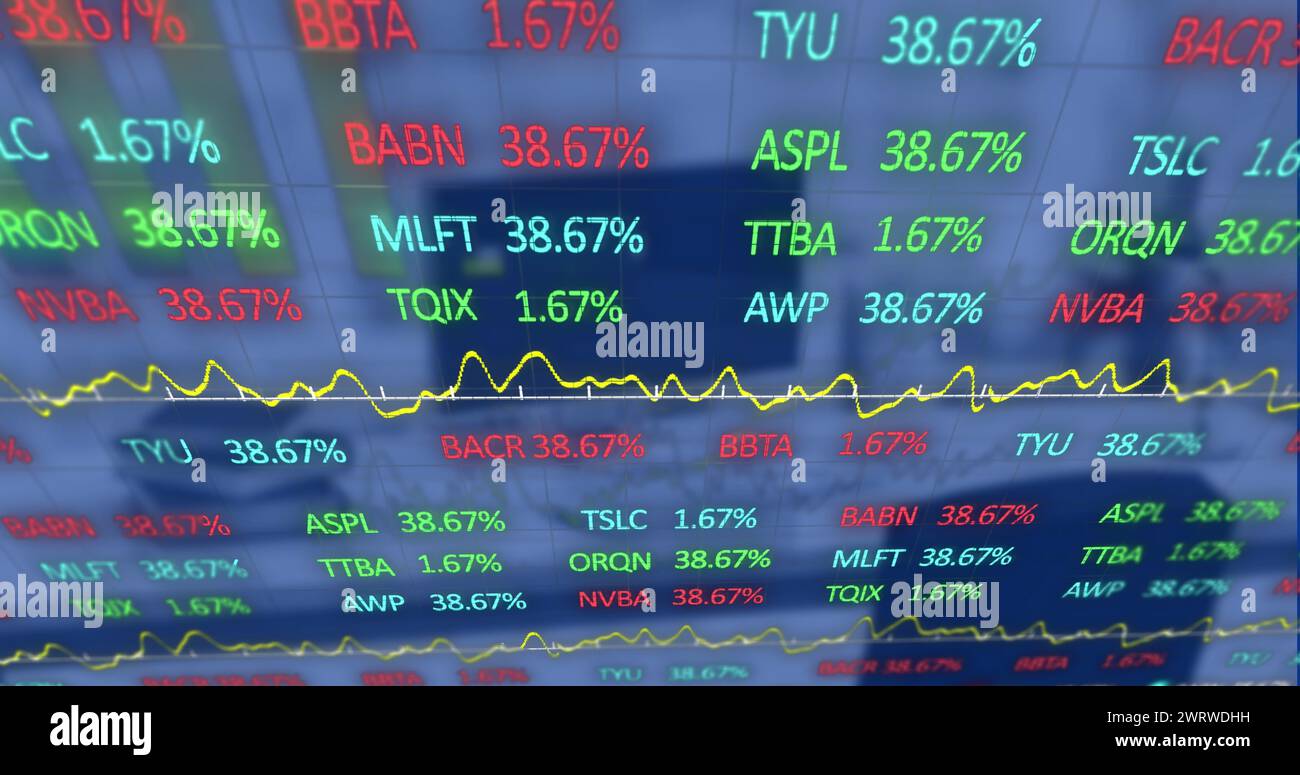 Image of trading board and graphs over empty cabin with books and ...
