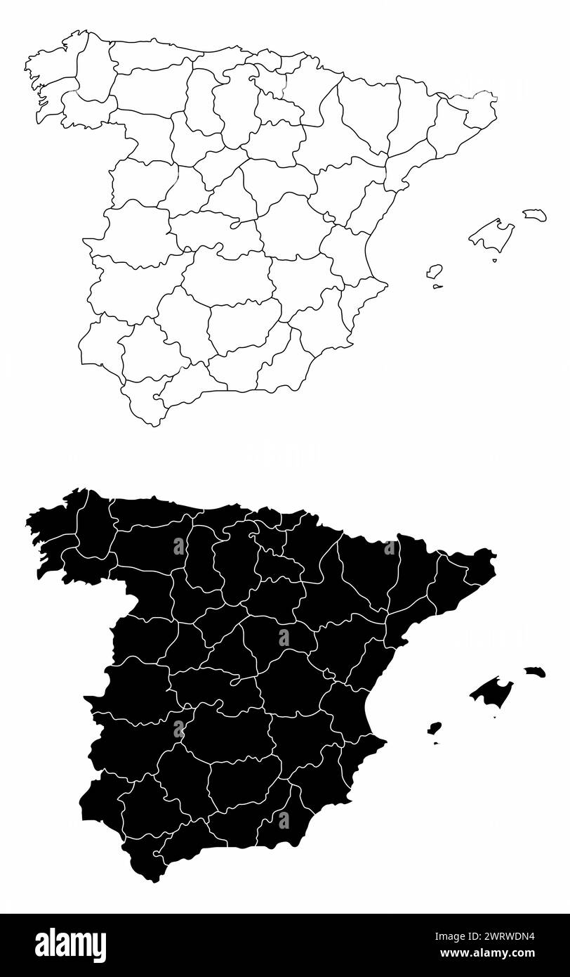 The black and white administrative maps of Spain Stock Vector Image ...