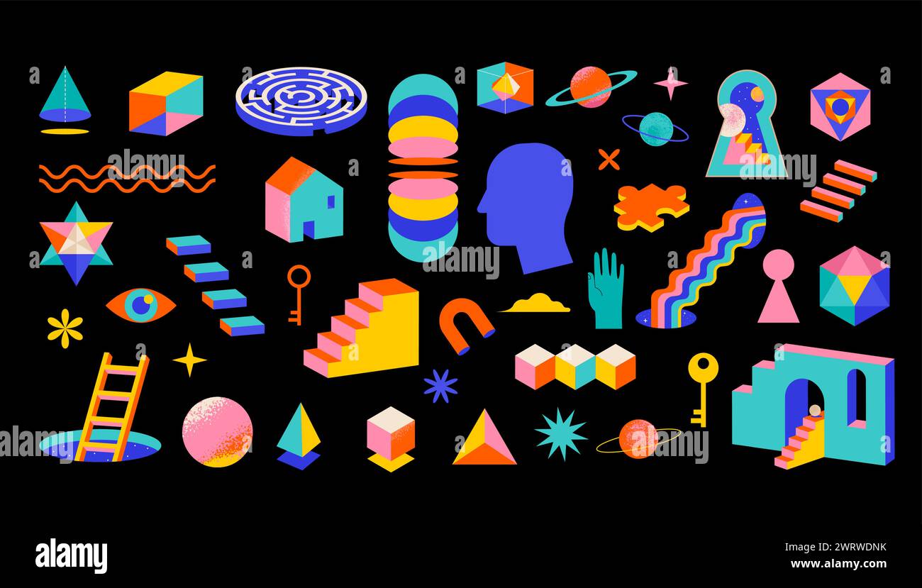 Surreal, Abstract, psychedelic collection of shapes, elements. Modern ...