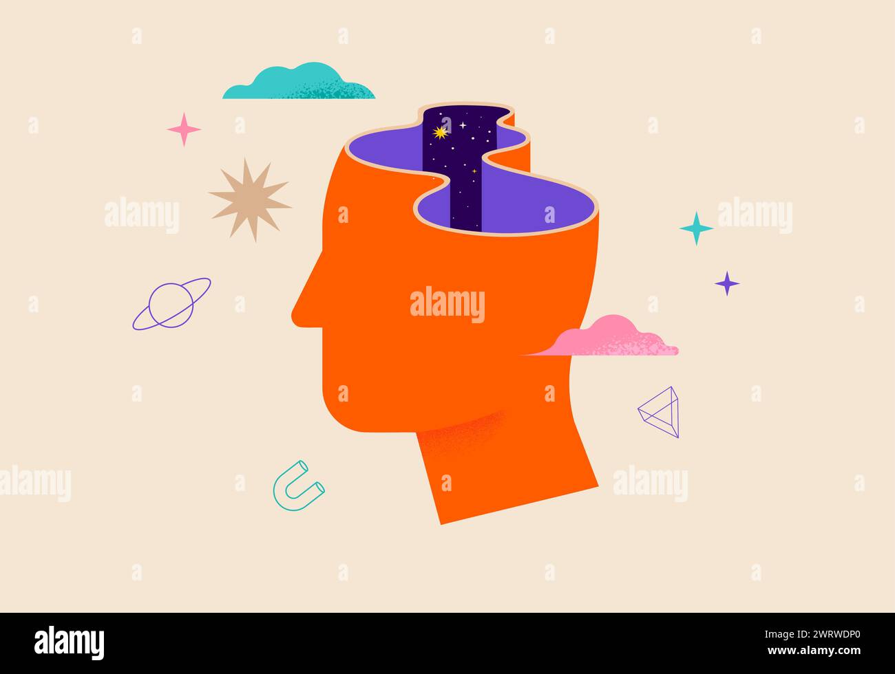 Surreal, Psychology, Dream, Mental Health concept illustration. Brain ...