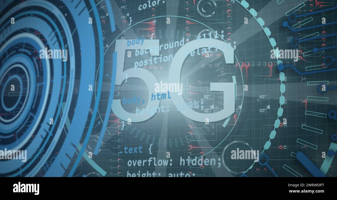 Image of 5g text and data processing over dark background Stock Photo - Alamy