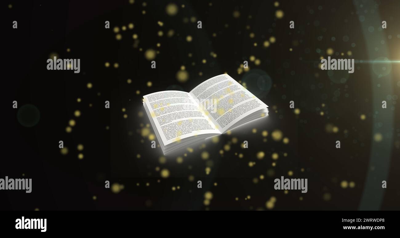Image of yellow glowing spots over open book Stock Photo - Alamy