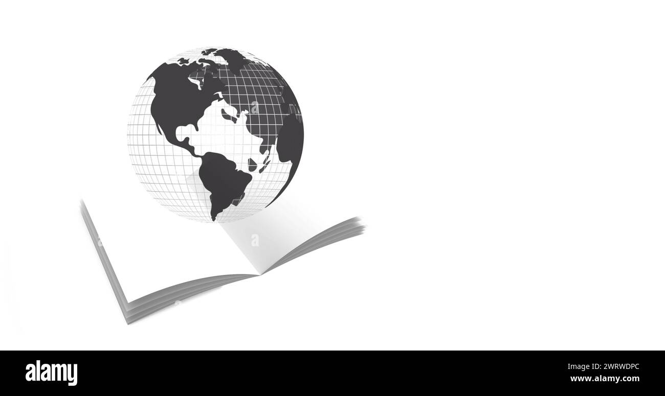Image of globe spinning over white book on white background Stock Photo ...