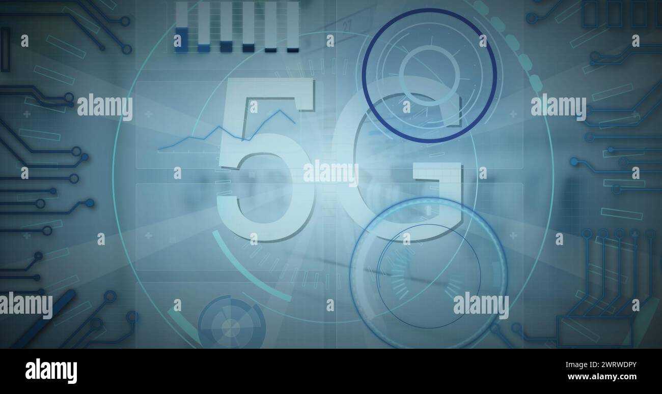 Image of 5g text and data processing over grey background Stock Photo - Alamy
