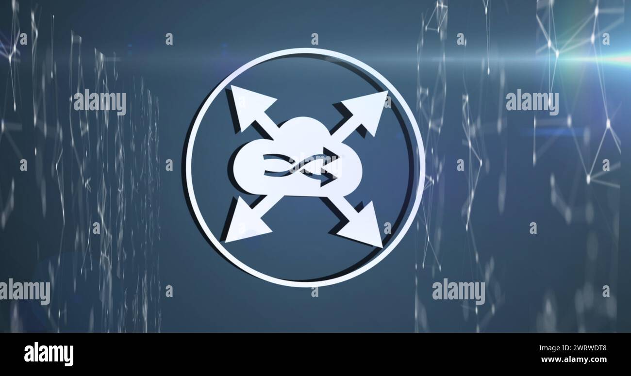 Image of interface with cloud and data sharing icons over networks and data processing Stock ...