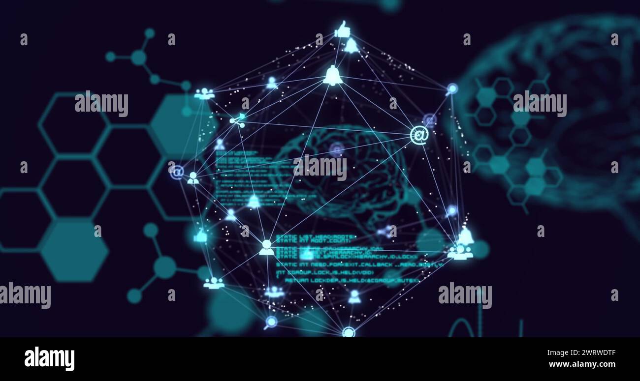 Image of globe of digital icons over medical data processing against ...