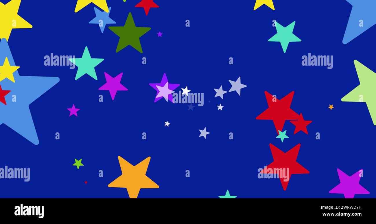 Image of colourful stars on blue background Stock Photo - Alamy