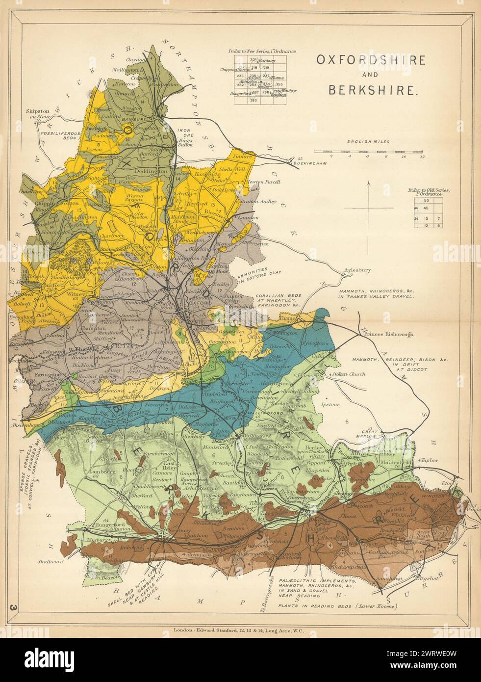 OXFORDSHIRE AND BERKSHIRE Geological map. STANFORD 1904 old antique ...