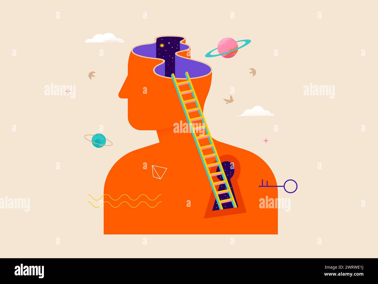 Surreal, Psychology, Dream, Mental Health concept illustration. Brain ...