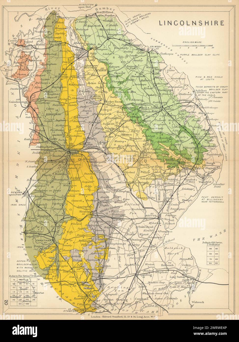 LINCOLNSHIRE Geological map. STANFORD 1904 old antique vintage plan ...