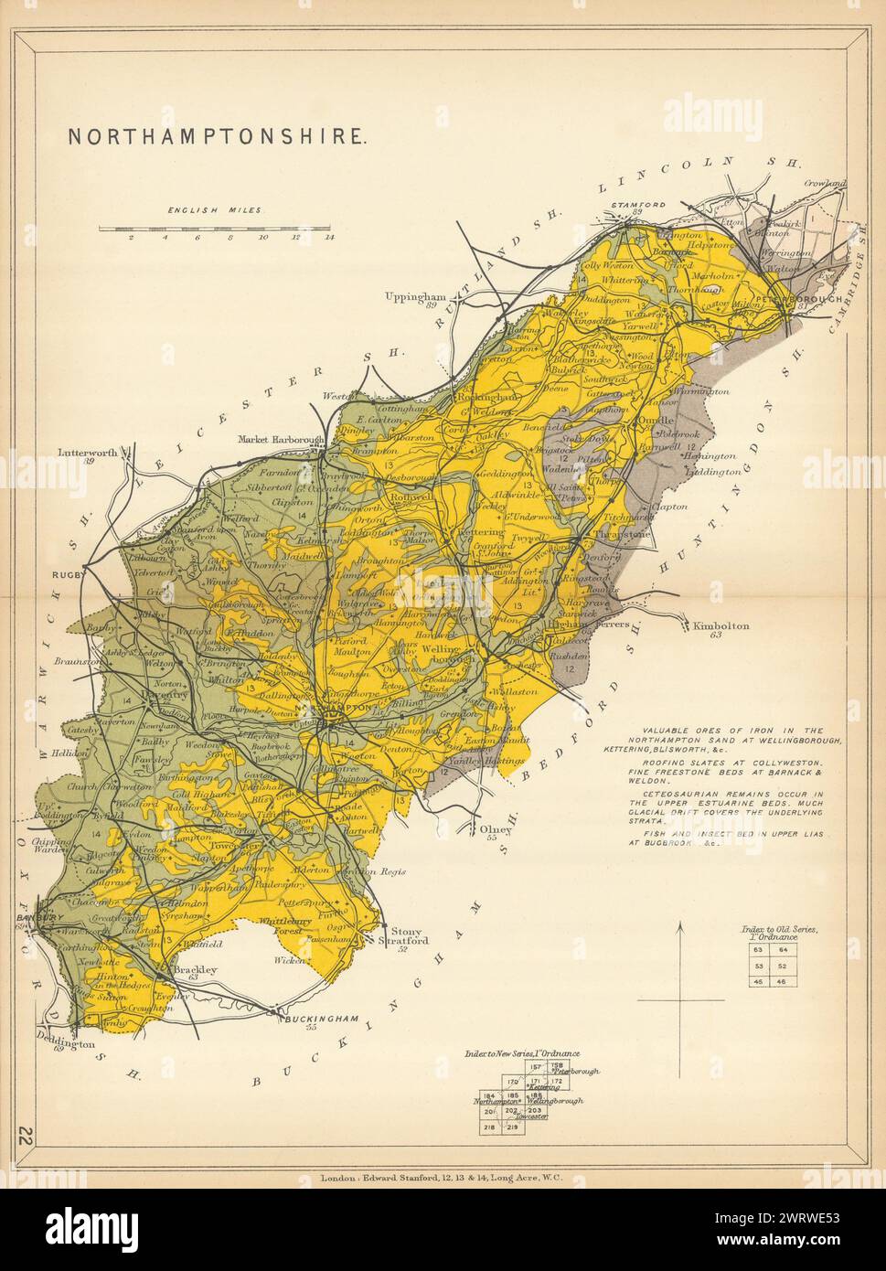 NORTHAMPTONSHIRE Geological map. STANFORD 1904 old antique plan chart ...