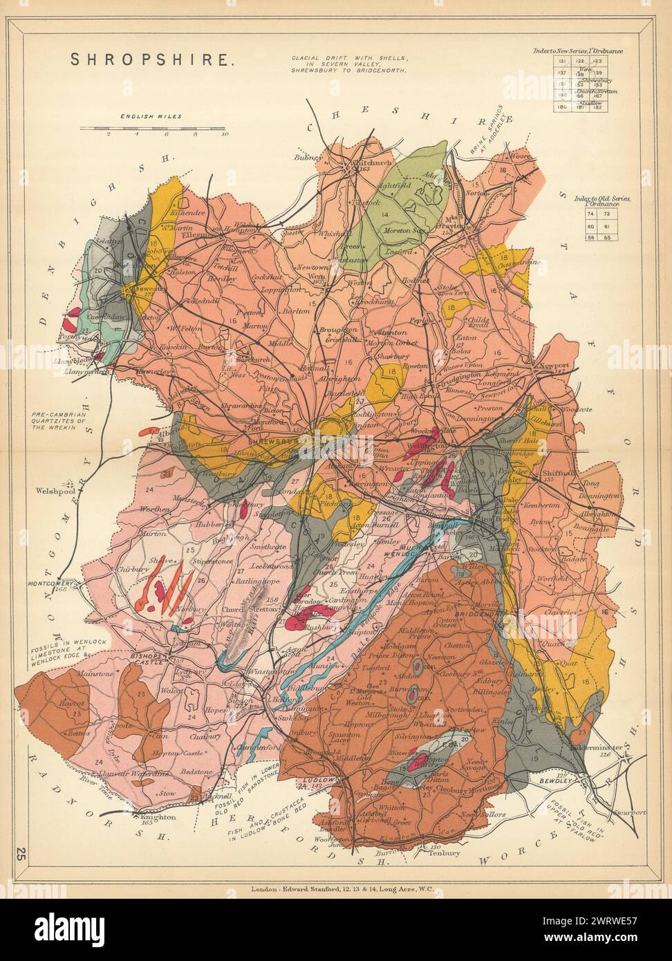 SHROPSHIRE Geological map. STANFORD 1904 old antique vintage plan chart ...