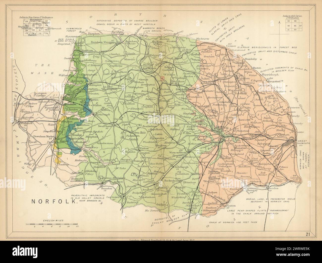 NORFOLK Geological map. STANFORD 1904 old antique vintage plan chart ...