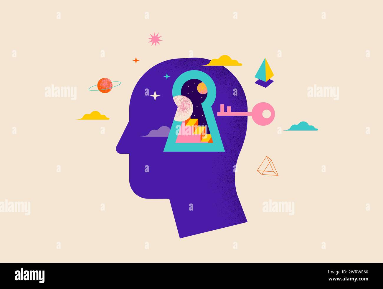 Surreal, Psychology, Dream, Mental Health concept illustration. Brain ...