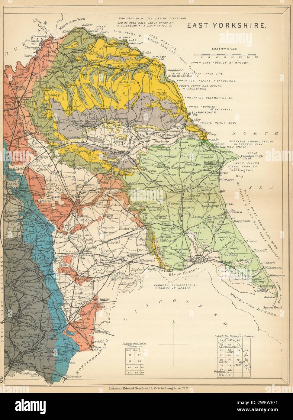 EAST YORKSHIRE Geological map. STANFORD 1904 old antique plan chart ...
