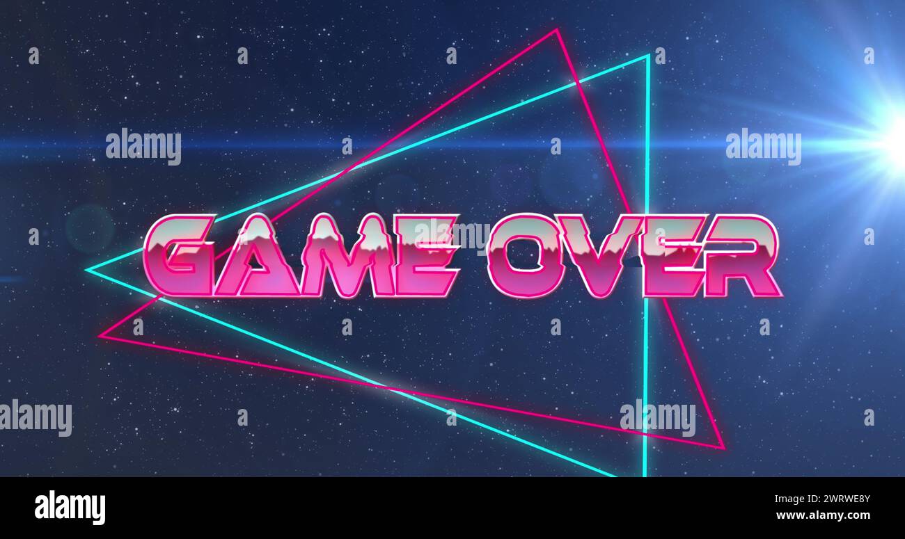 Image of game over text over light trails and spots on black background ...