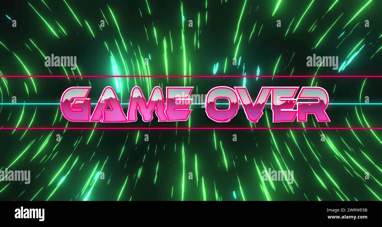 Image of game over text over light trails on black background. Abstract ...