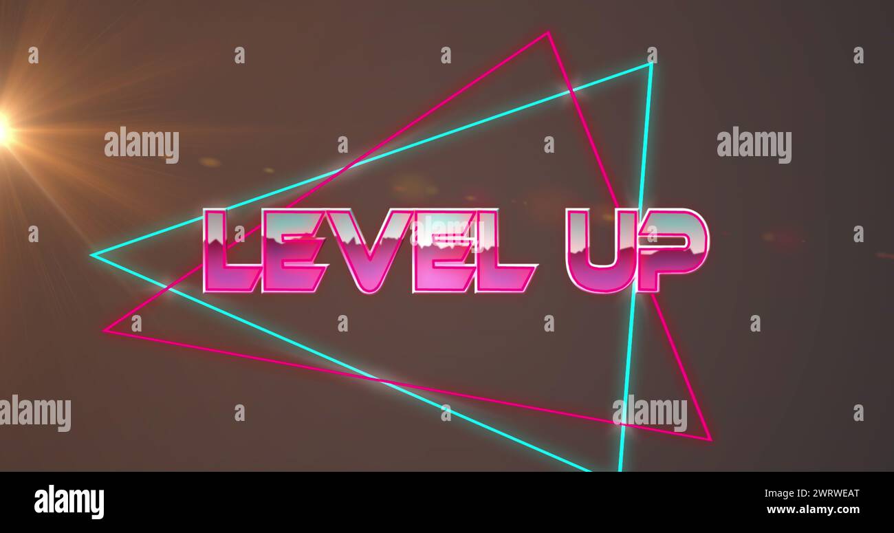 Image of level up text over light trails on black background Stock ...