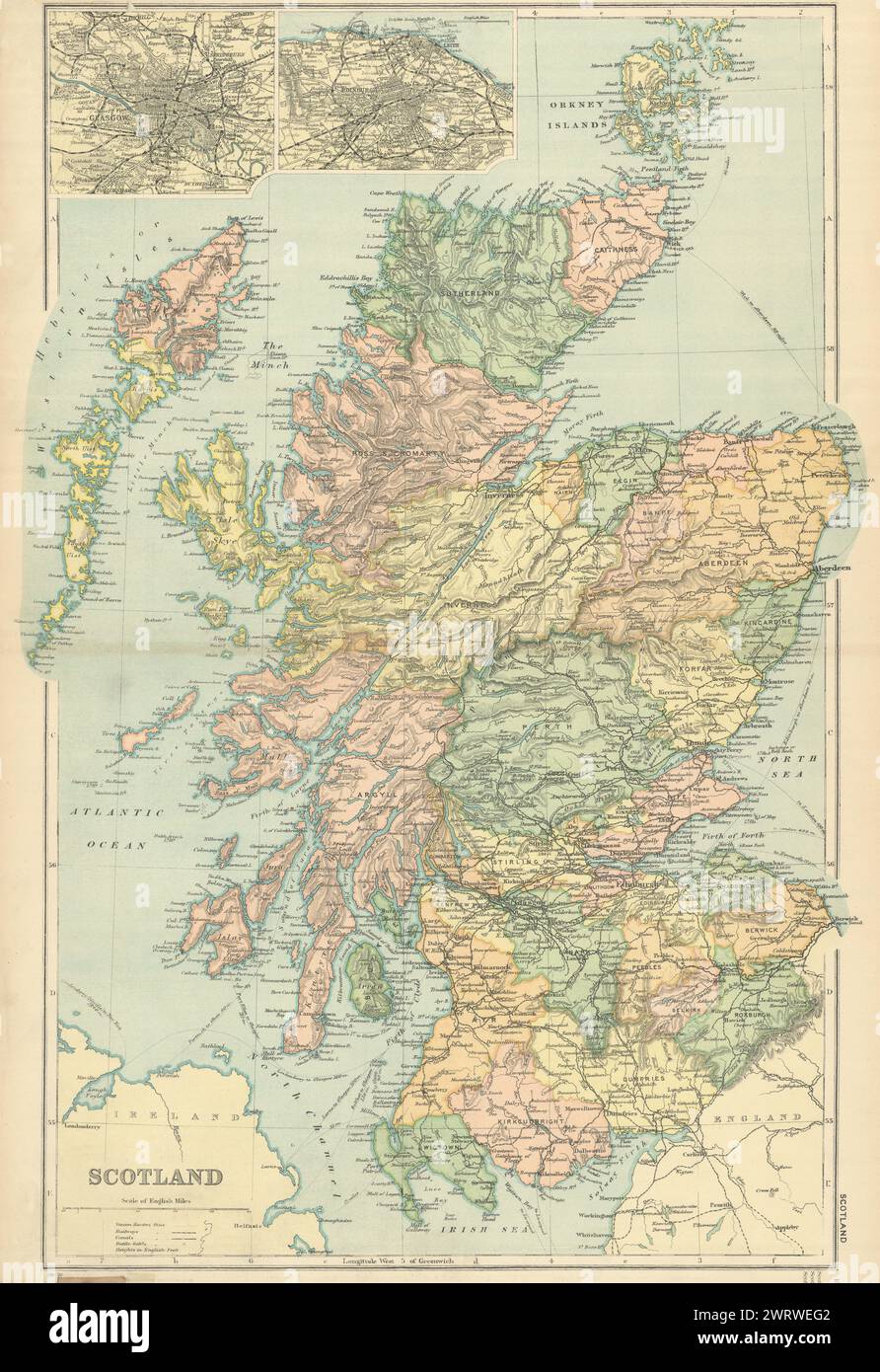 SCOTLAND in counties. Inset Edinburgh. Antique map by GW BACON 1898 old ...