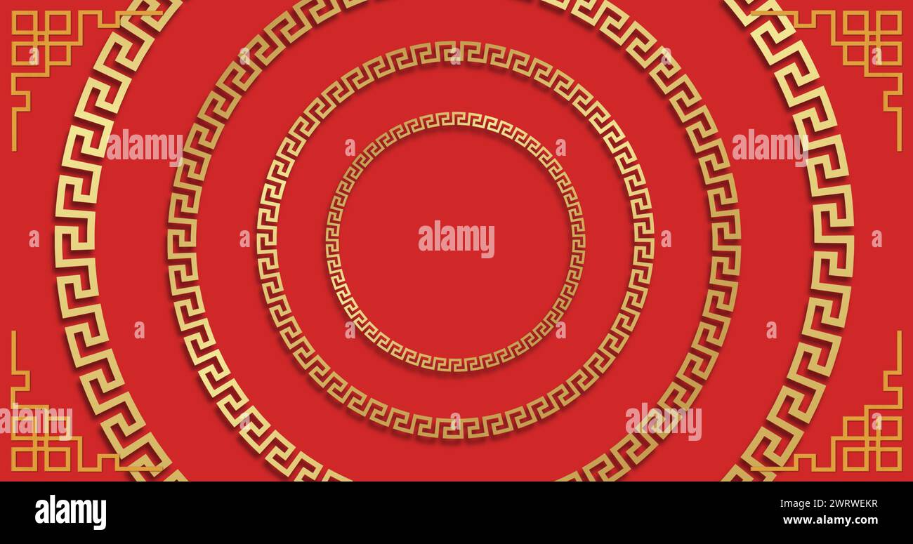 Image of chinese pattern and circles decoration on red background Stock ...