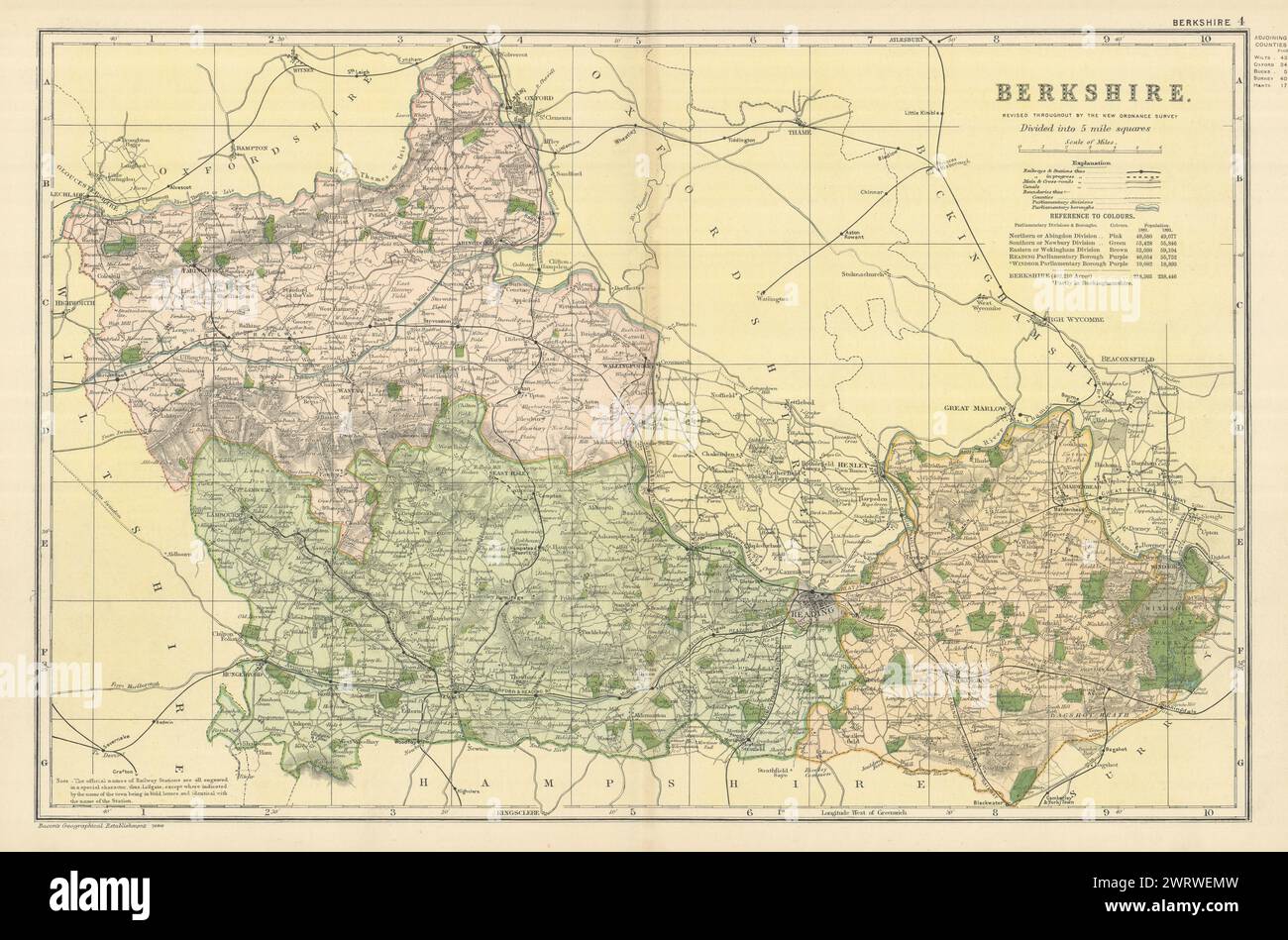 BERKSHIRE antique county map by GW BACON 1898 old plan chart Stock ...