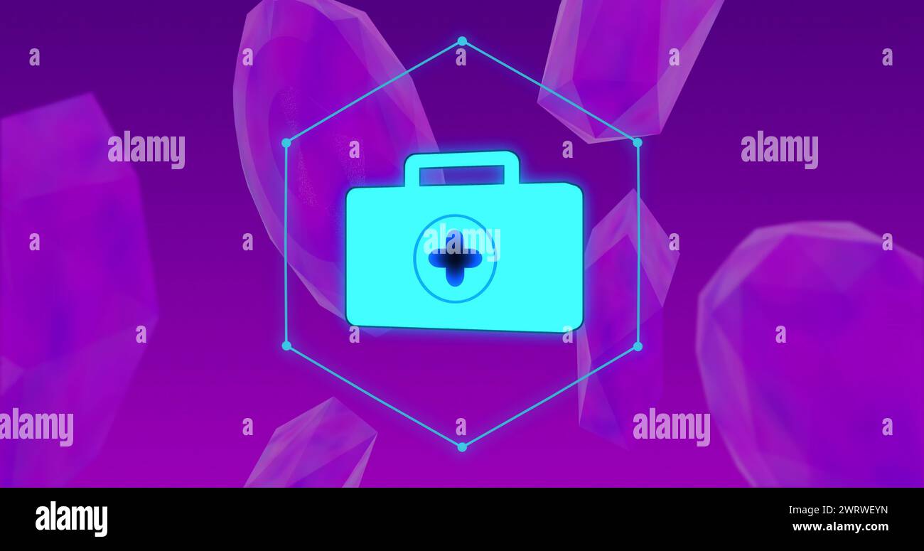 Image of medical kit icon and body cells on purple background Stock ...