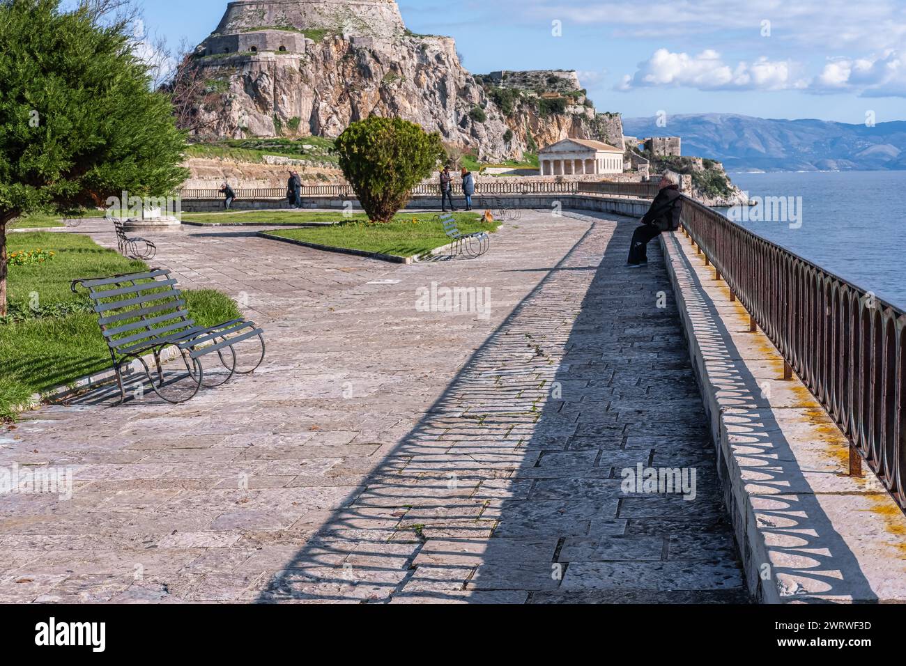 Corfu Kerkyra park. Sunny spring morning of Corfu Town, capital of the ...