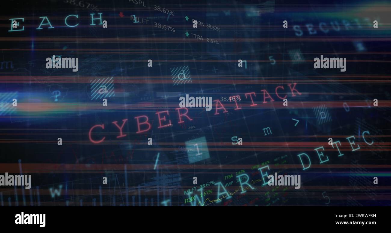 Cyber security data processing against spots of light on blue background Stock Photo - Alamy