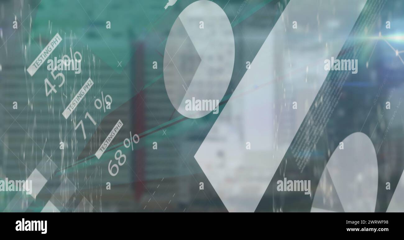 Image of charts and graphs processing data on dark green background ...