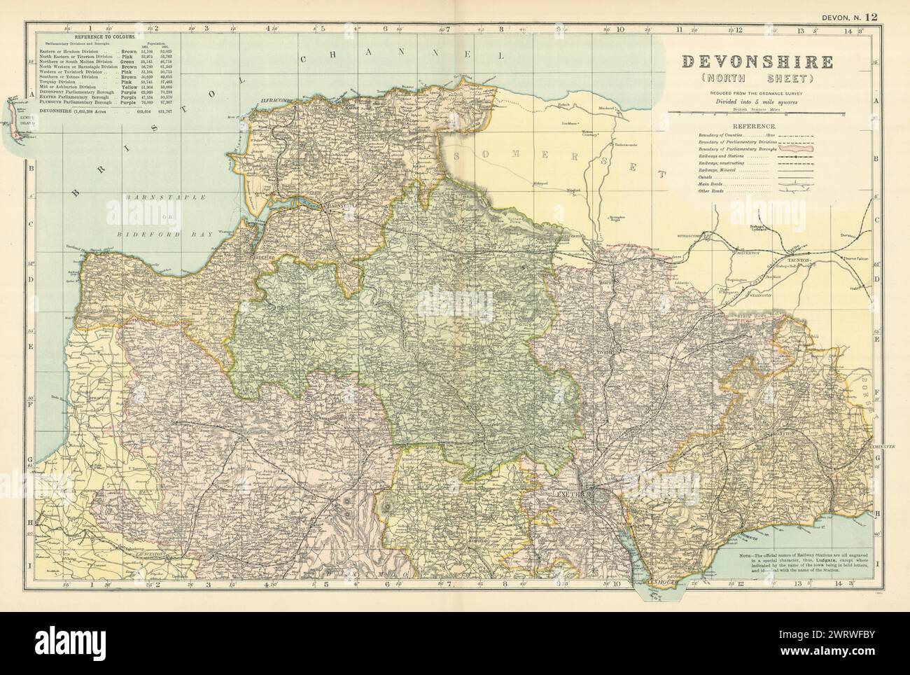 DEVON (North) antique county map by GW BACON 1898 old plan chart Stock ...