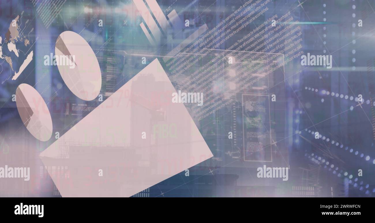 Image of globe and data processing on graphs and charts over computer server room Stock Photo ...