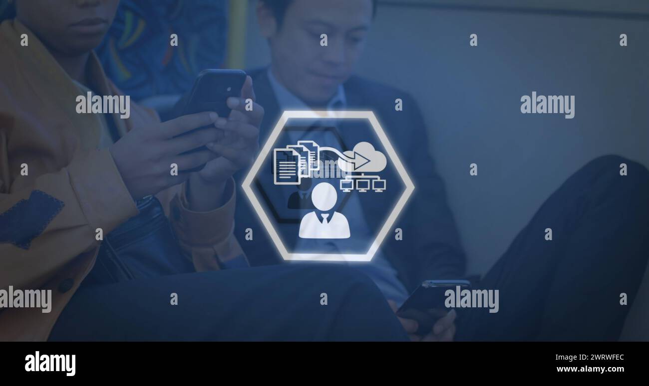 Image of microprocessor connections over businessman and businesswoman ...