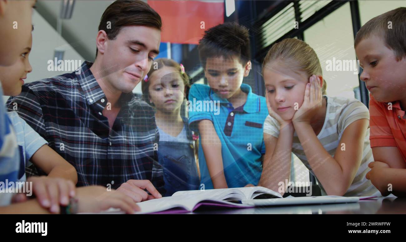 Image of data processing and padlock over caucasian male teacher with ...