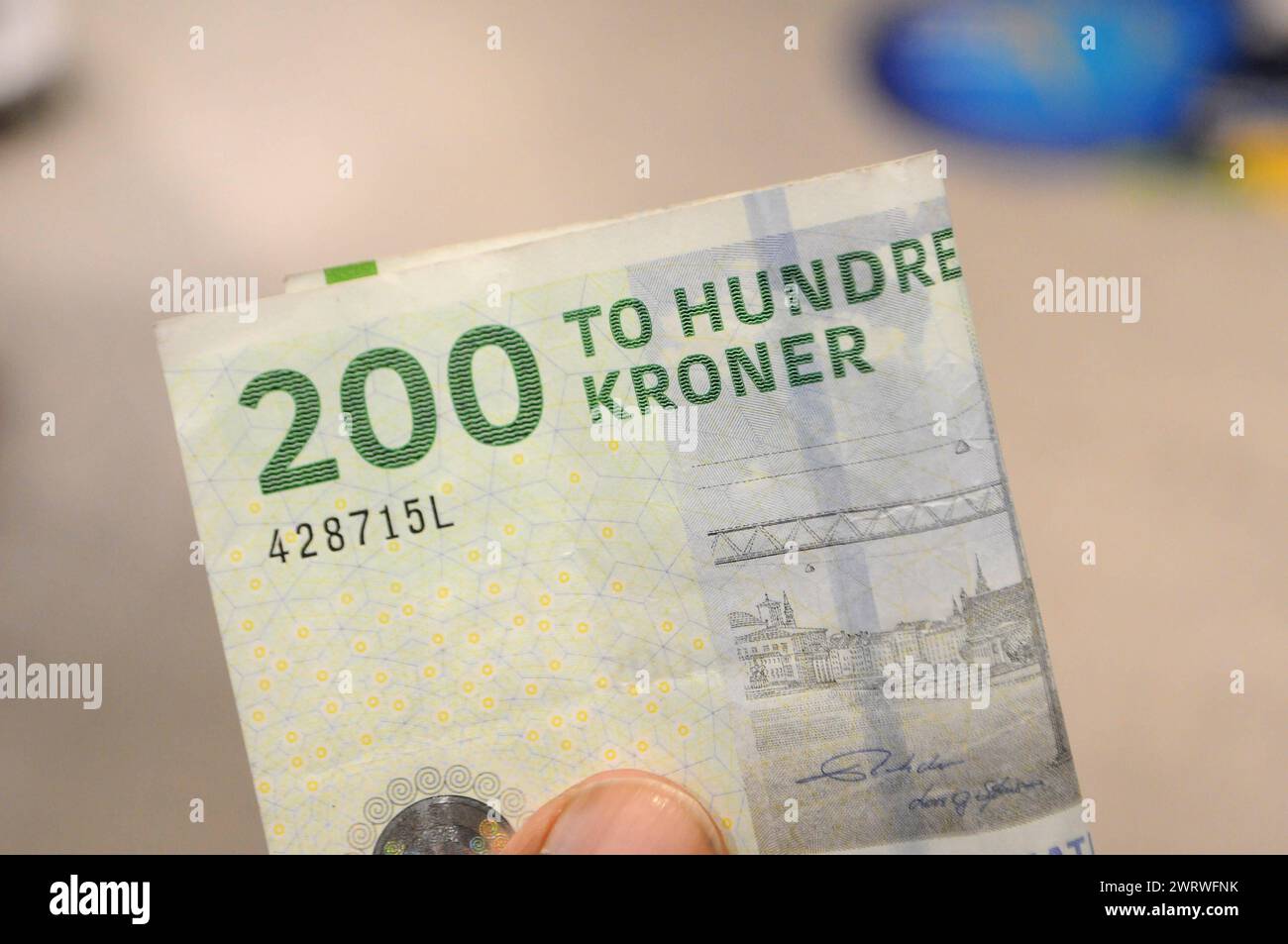 Copenhagen, Denmark /14 marach 2024/. Danish kroner currency notes in ...