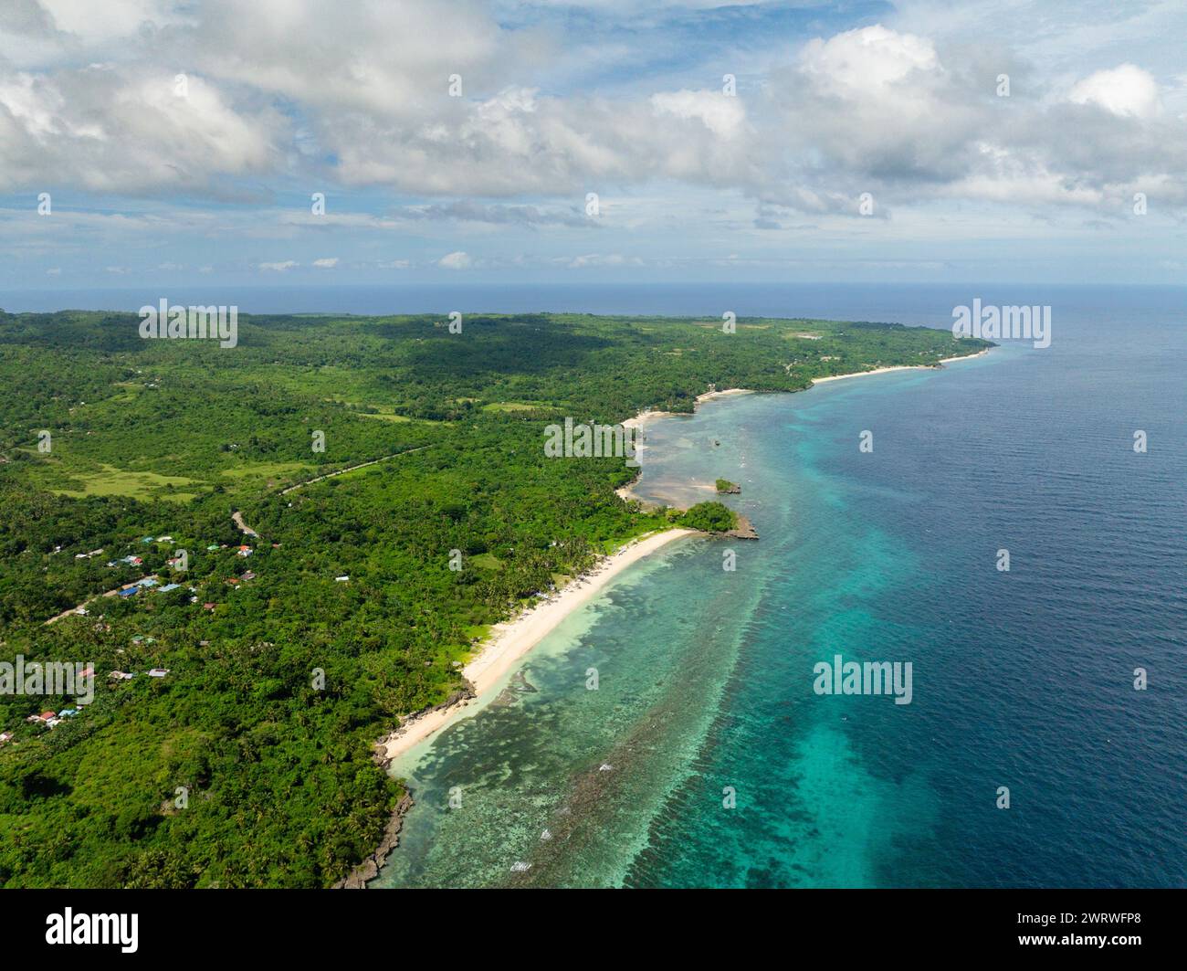 Aerial view of beach with white sand in Carabao Island. Tan-agan Picnic ...