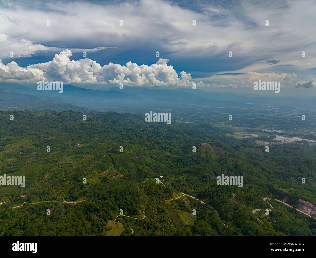 Mountain road along the evergreen rainforest and woodland. Mindanao ...