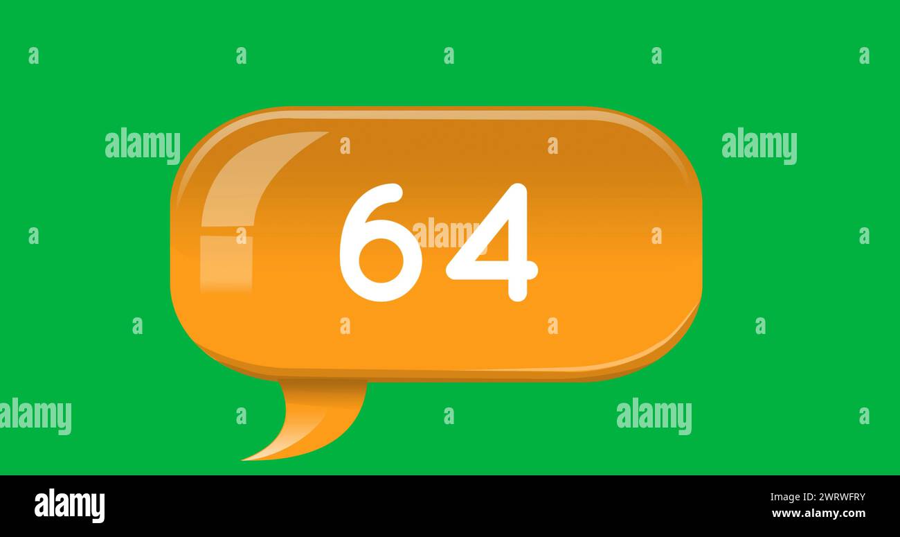 Digital image of a chat box increasing in numbers on a green background ...