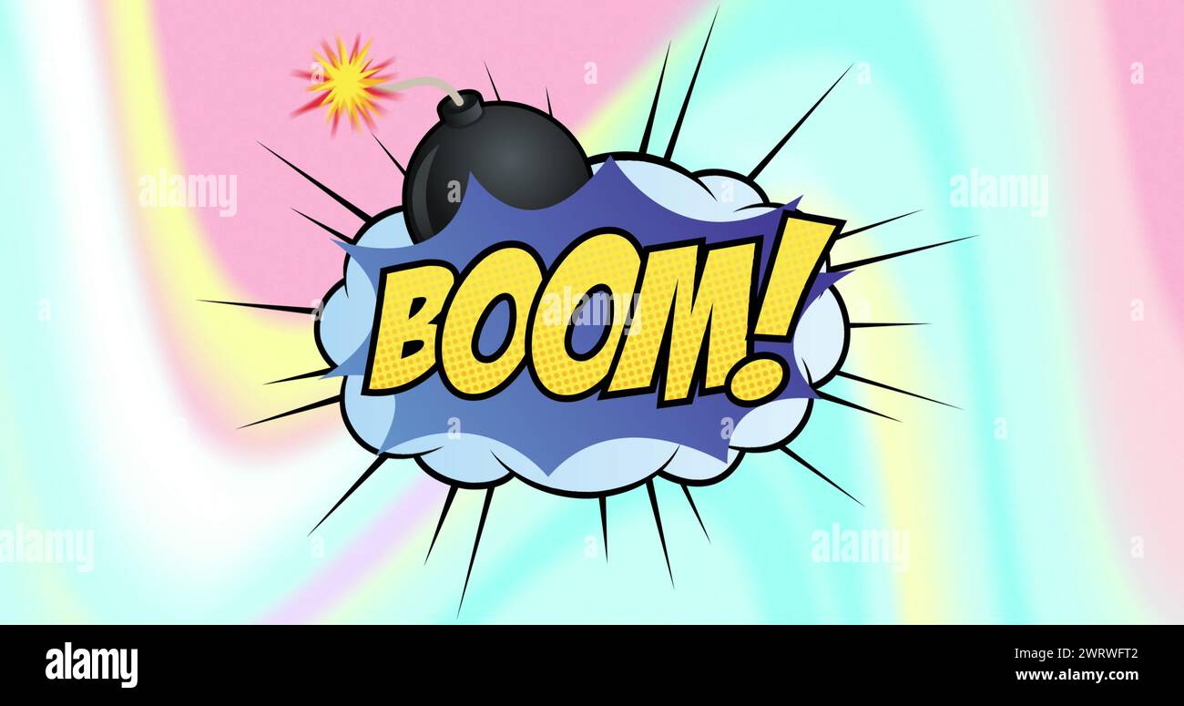 Image of boom text in speech bubble over pastel waving lines Stock ...