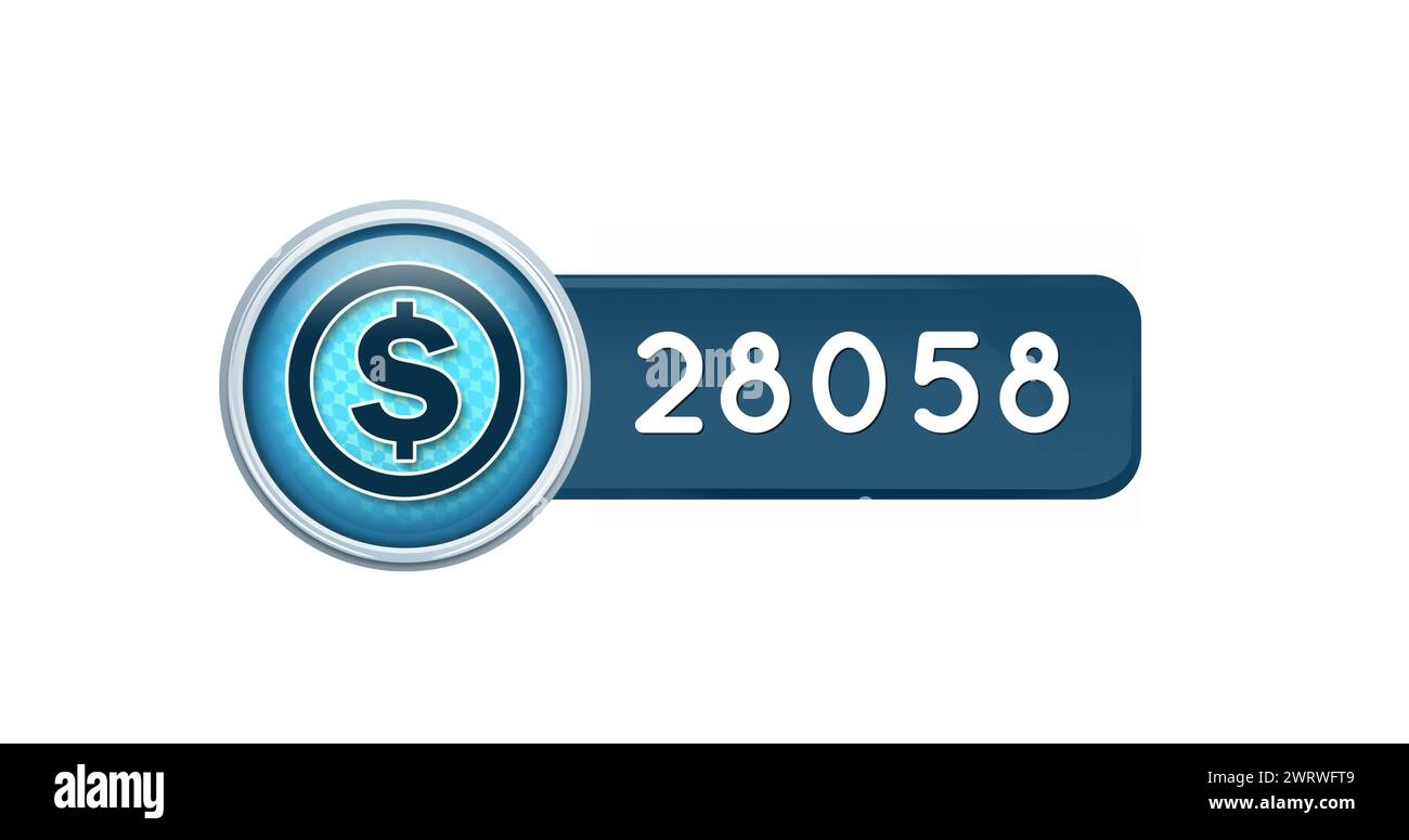 Digital image of a dollar icon with increasing numbers on a white ...