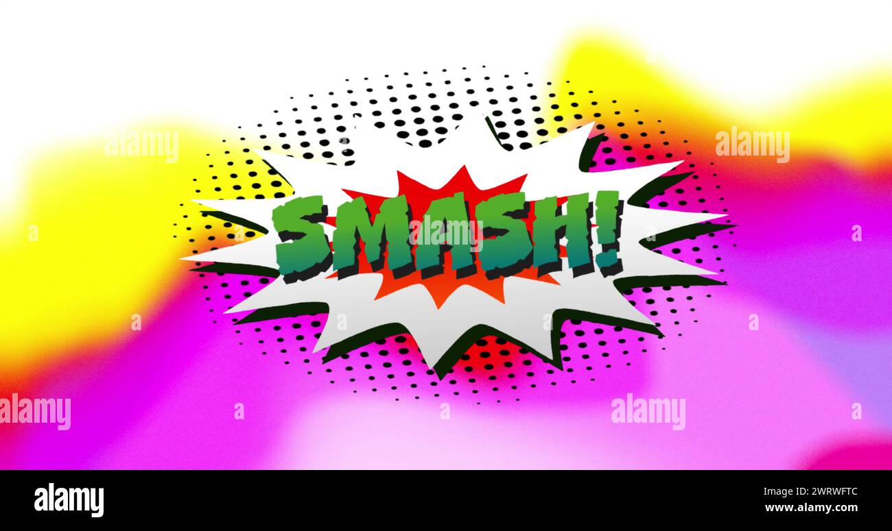 Image of smash text in speech bubble over vibrant waving lines. Retro ...