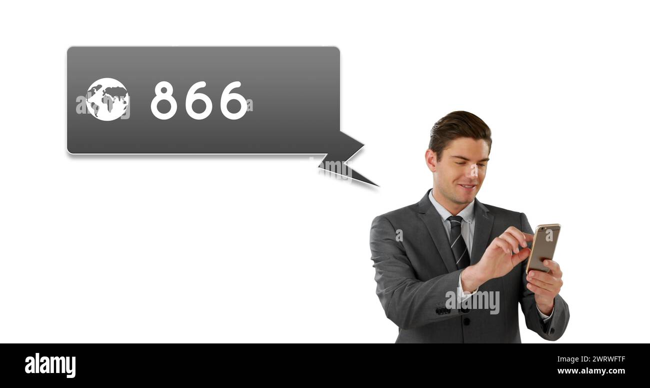 Front view of a Caucasian businessman checking his phone beside a ...